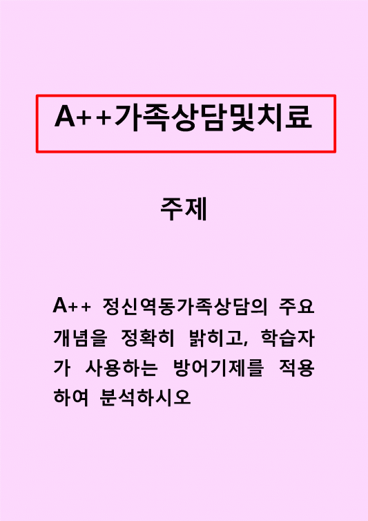 가족상담및치료]정신역동가족상담의 주요개념을 정확히 밝히고, 학습자가 사용하는 방어기제를 적용하여 분석하시오