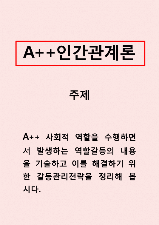 인간관계론-사회적 역할을 수행하면서 발생하는 역할갈등의 내용을 기술하고 이를 해결하기 위한 갈등관리전략을 정리해 봅시다.