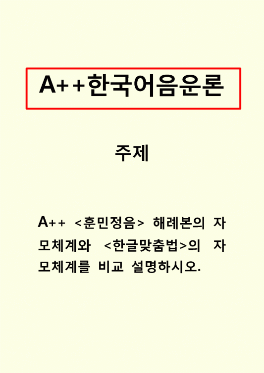 한국어음운론-훈민정음 해례본의 자모체계와 한글맞춤법의 자모체계를 비교 설명하시오.