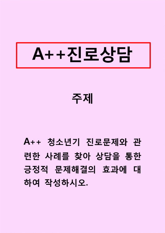 진로상담-청소년기 진로문제와 관련한 사례를 찾아 상담을 통한 긍정적 문제해결의 효과에 대하여 작성하시오.