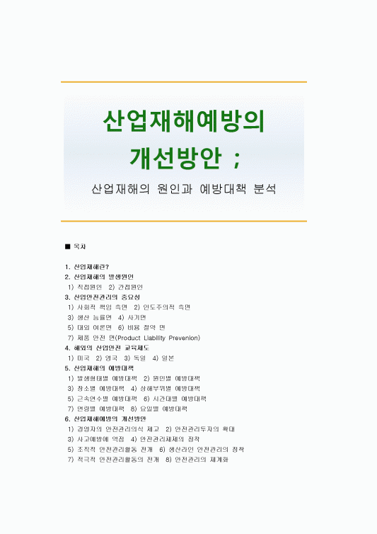 산업재해예방의 개선방안 ; 산업재해의 원인과 예방대책 분석