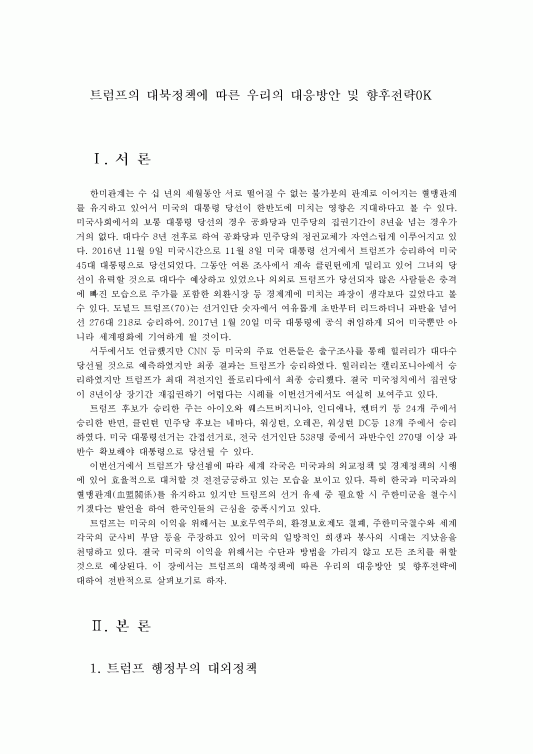 트럼프의 대북정책에 따른 우리의 대응방안 및 향후전략0K