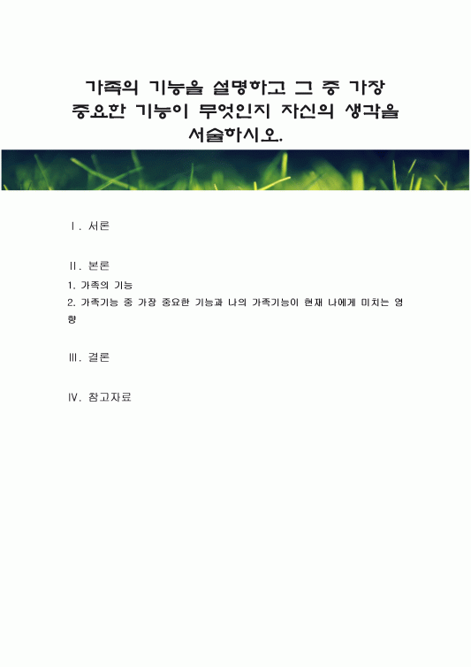 가족의 기능을 설명하고 그 중 가장 중요한 기능이 무엇인지 자신의 생각을 서술하시오