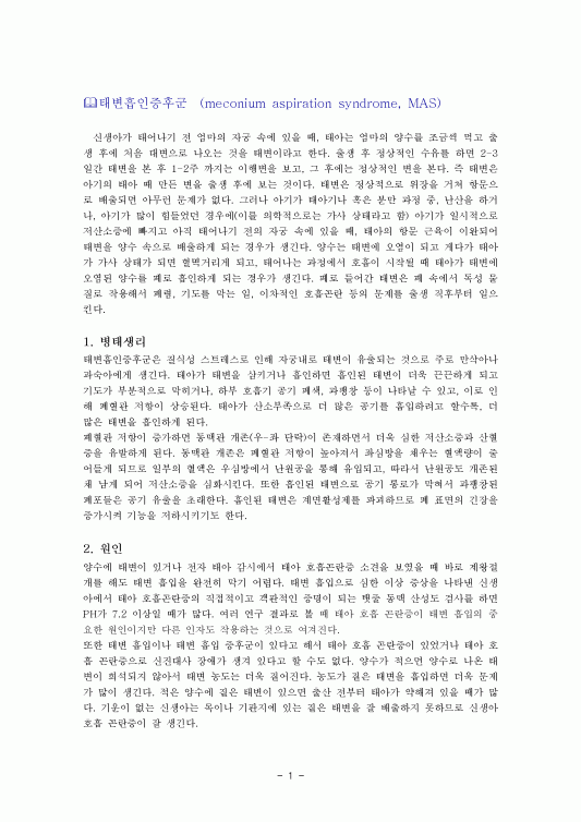 [모성간호학 실습] 태변흡인증후군 (meconium aspiration syndrome, MAS) 케이스