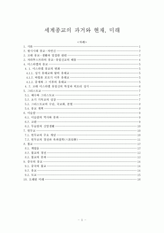 세계종교의 과거와 현재, 미래