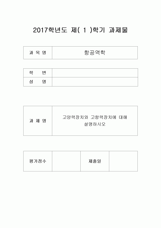 항공역학 리포트 고양력장치와 고항력장치에 대하여 서술하시오