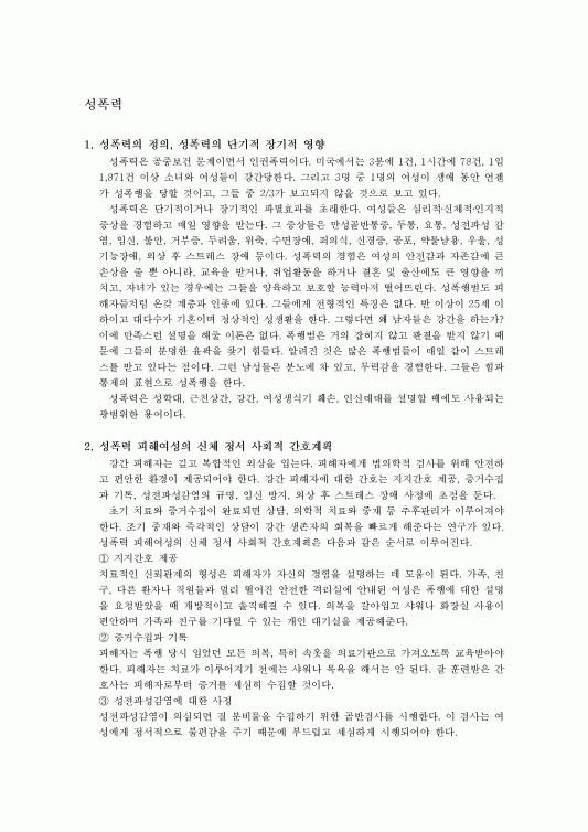 여성간호학 성폭력과 원치않는임신에 대하여