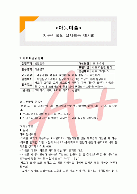 (시험대비) [아동미술] 아동미술의 실제활동 예시8