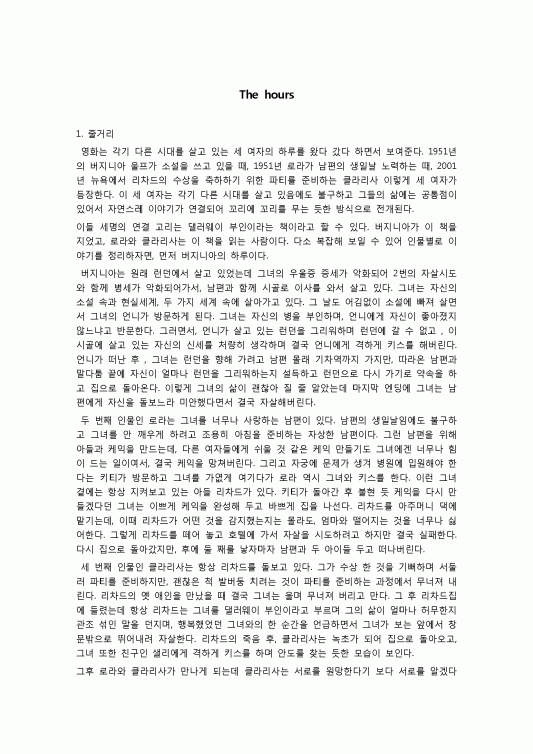 [감상문] The hours (줄거리, 질환 사정, 감상평)