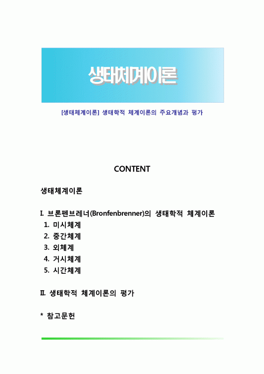 [생태체계이론] 생태학적 체계이론의 주요개념과 평가