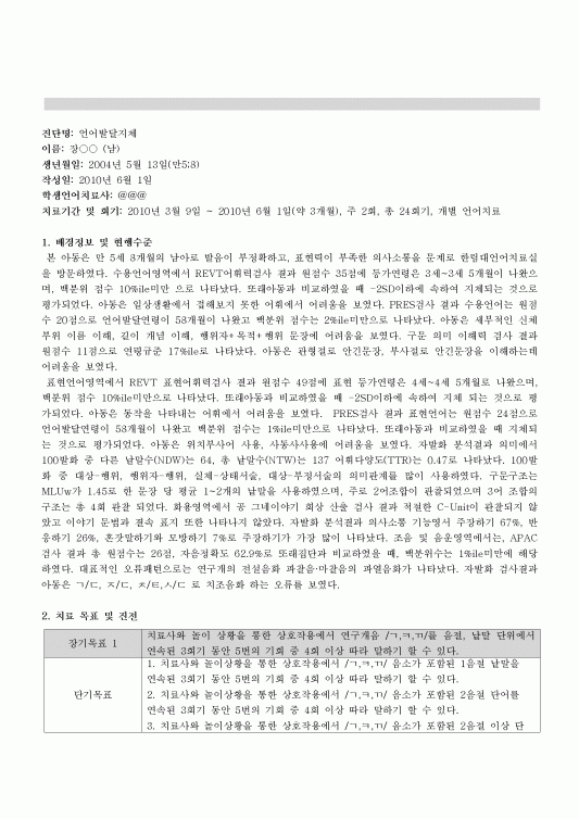 진단보고서 - 언어발달지체