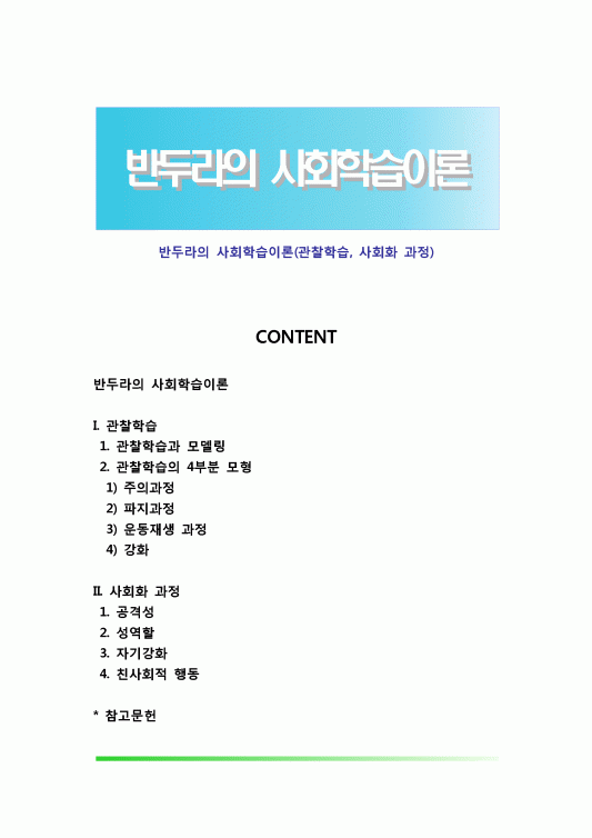 반두라의 사회학습이론(관찰학습, 사회화 과정)