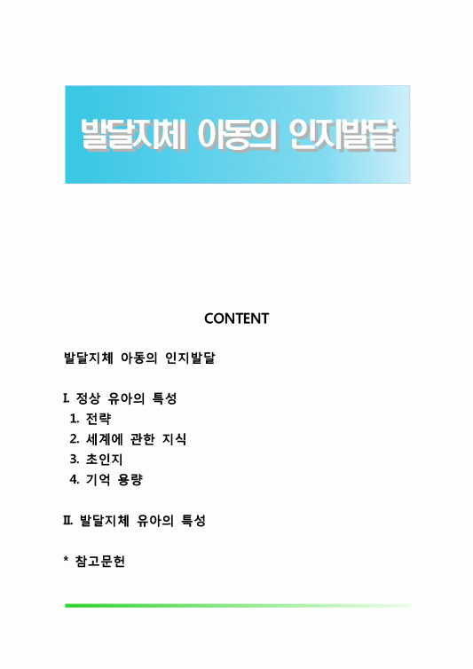발달지체 아동의 인지발달