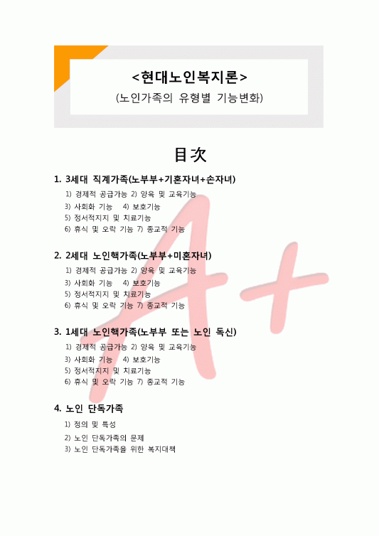 (시험대비) [현대노인복지론] 노인가족의 유형별 기능변화