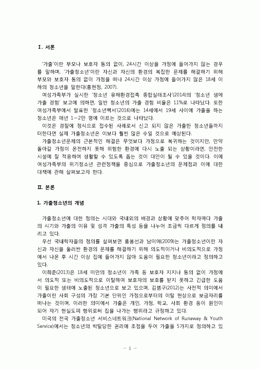 가출청소년의 문제점과 대책