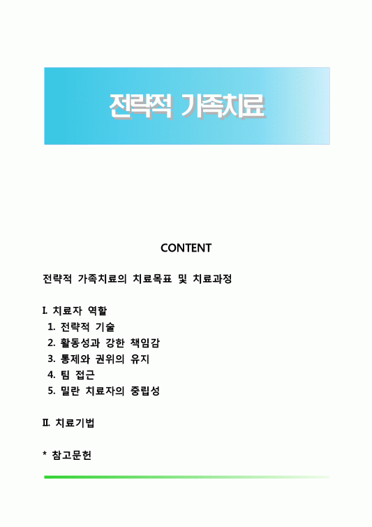 [사회과학] 전략적 가족치료의 치료목표 및 치료과정