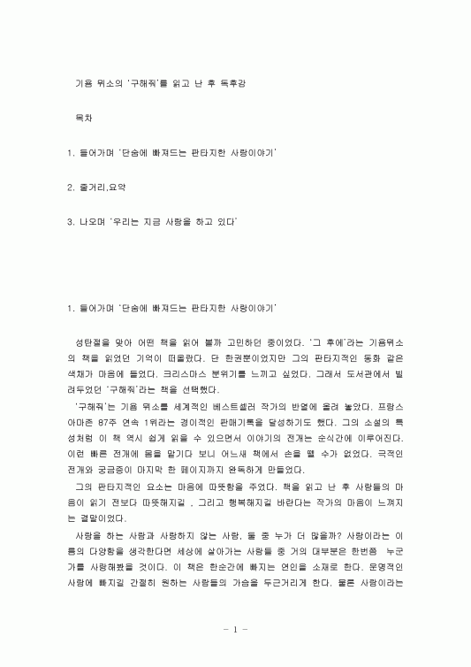 기욤 뮈소의 구해줘를 읽고 난 후의 독후감 감상평,요약,서평,리뷰