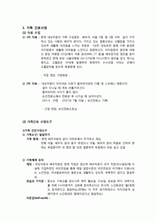 지역사회간호학 Case Study (자료 / 간호계획 -진단 1개당 2~3P 분량)