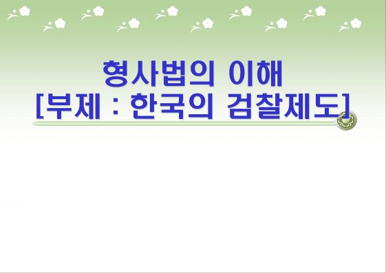 형사법의 이해 부제  한국의 검찰제도