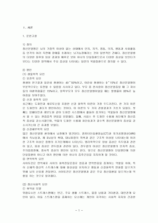 조현병(정신분열) 간호 케이스