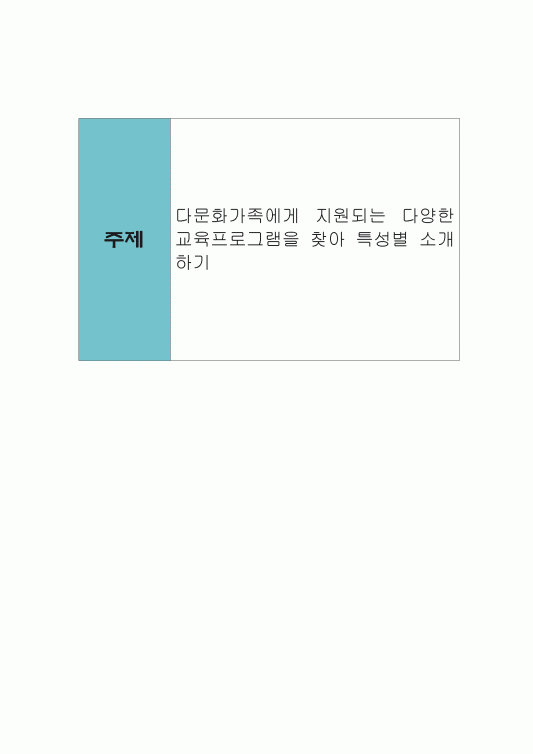 다문화가족에게 지원되는 다양한 교육프로그램을 찾아 특성별 소개하기
