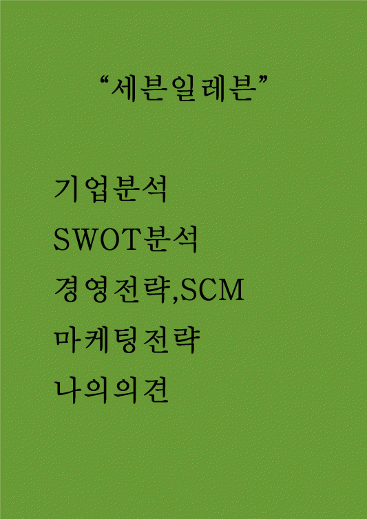 세븐일레븐 기업분석과 SWOT분석/ 세븐일레븐 경영전략,마케팅전략,SCM전략사례분석과 나의의견 [세븐일레븐 전략사례연구]