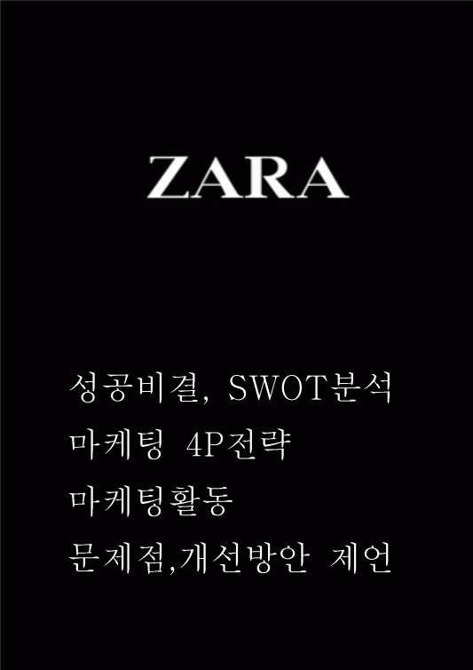 ZARA 자라 성공비결과 SWOT분석* ZARA 마케팅활동과 4P전략분석* ZARA 문제점과 개선방안 제언