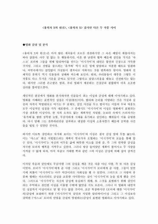 용의자 X의 헌신 용의자 X 같지만 다른 두 작품 사이
