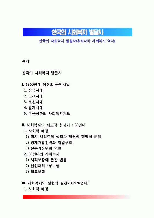 한국의 사회복지 발달사(우리나라 사회복지 역사)