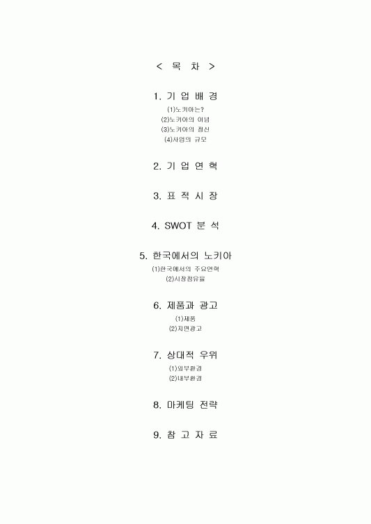 노키아 [이념 연혁 표적시장 swot 분석 마케팅 전략 상대적 우위]