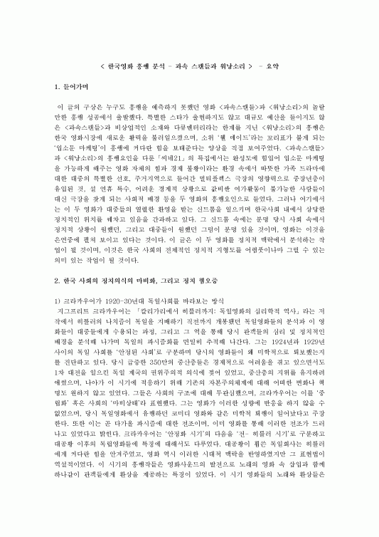 한국영화 흥행 분석 - 과속 스캔들과 워낭소리