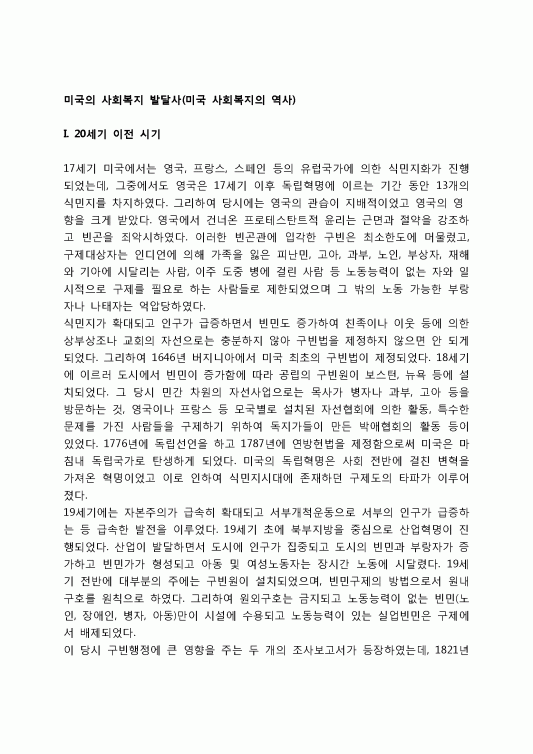 미국의 사회복지 발달사(미국 사회복지의 역사)