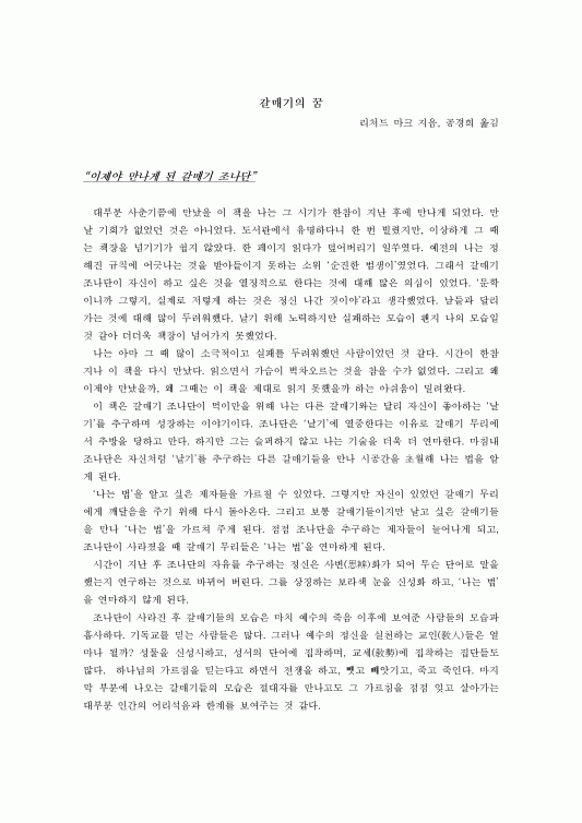 이제야 만나게 된 갈매기 조나단 갈매기의 꿈