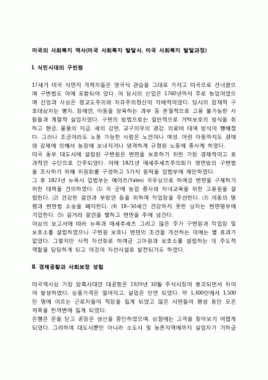 미국의 사회복지 역사(미국 사회복지 발달사 미국 사회복지 발달과정)