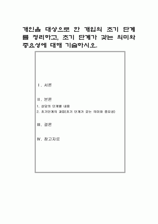 개인을 대상으로 한 개입의 초기 단계를 정리하고 초기 단계가 갖는 의미와 중요성에 대해 기술하시오
