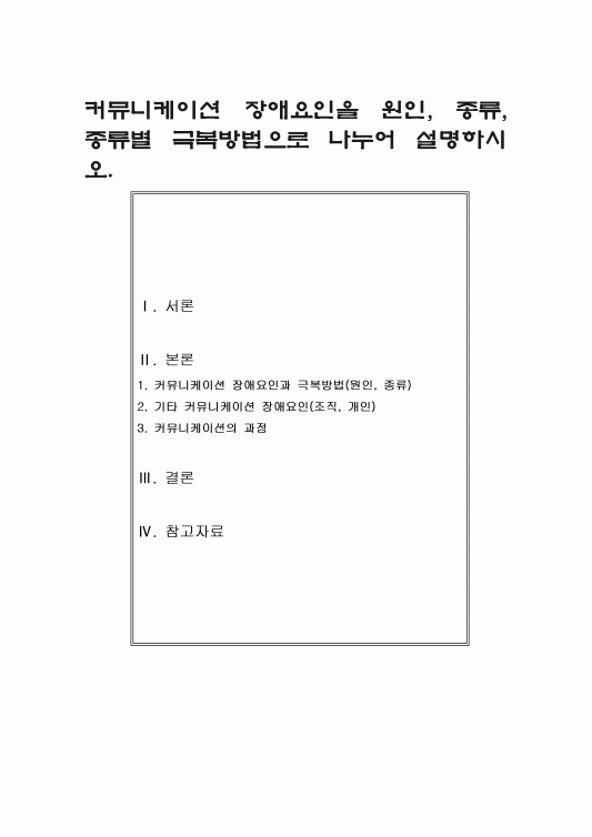 [사회과학] 커뮤니케이션 장애요인을 원인 종류 종류별 극복방법으로 나누어 설명하시오