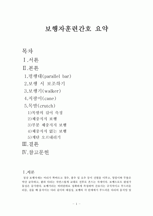 보행자훈련간호 요약 보고서 성인간호학과제