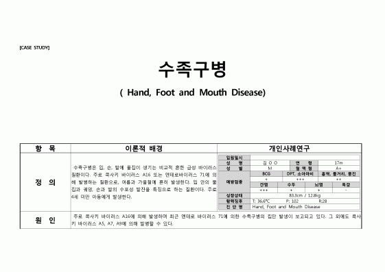 간호실습)수족구병  소아과소아과실습병원실습간호학과실습간호학과casestudy