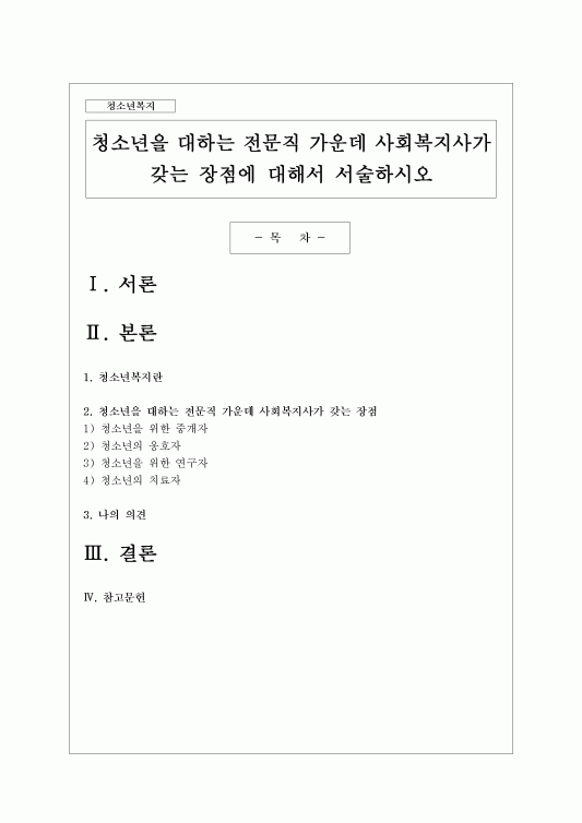 청소년을 대하는 전문직 가운데 사회복지사가 갖는 장점에 대해서 서술하시오