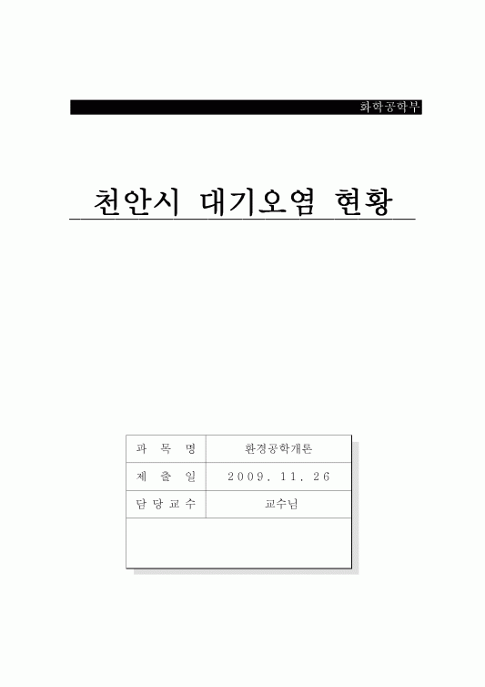 천안시의 대기환경과 대기오염 현황