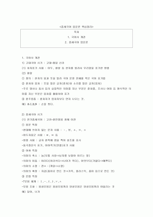 중세국어 음운부분 핵심정리