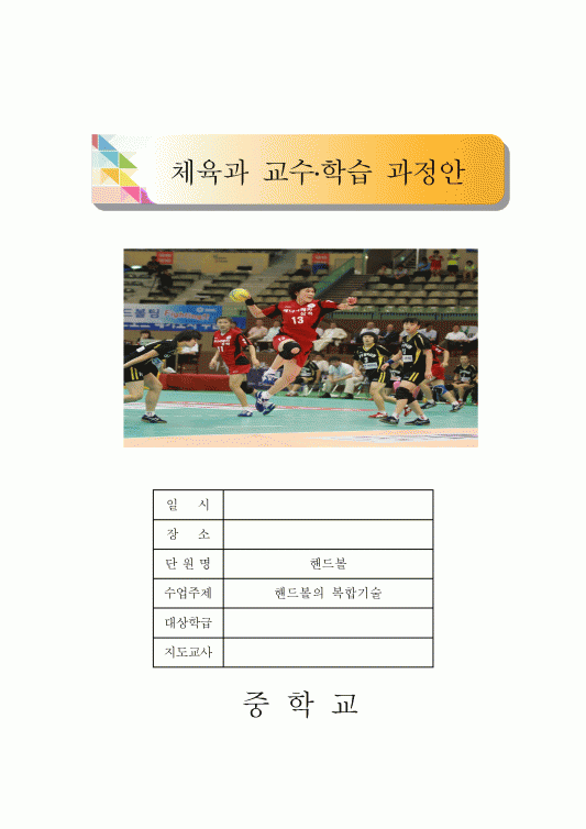 핸드볼 교수-학습지도안 핸드볼수업지도안