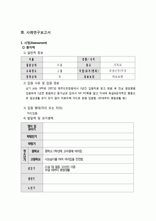 정신간호실습 조현병 case study (받은 케이스)