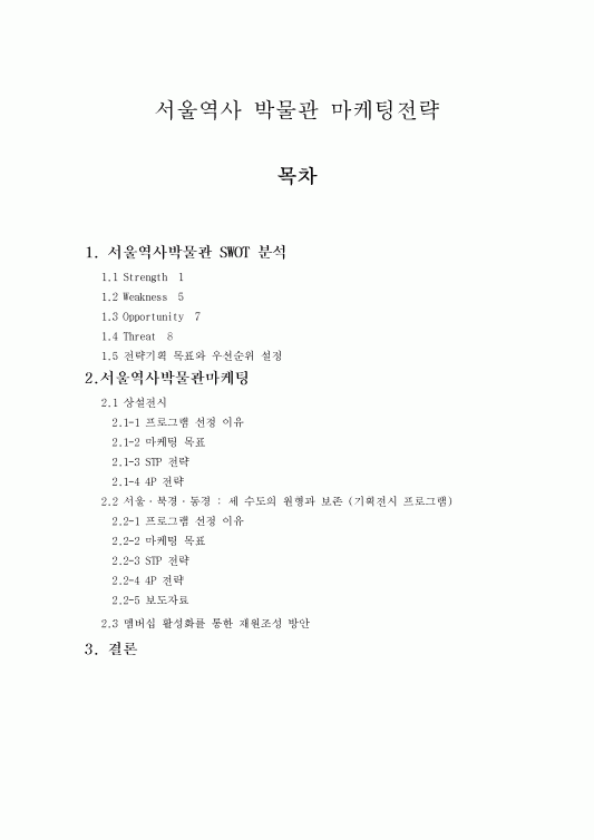 서울역사 박물관 마케팅전략