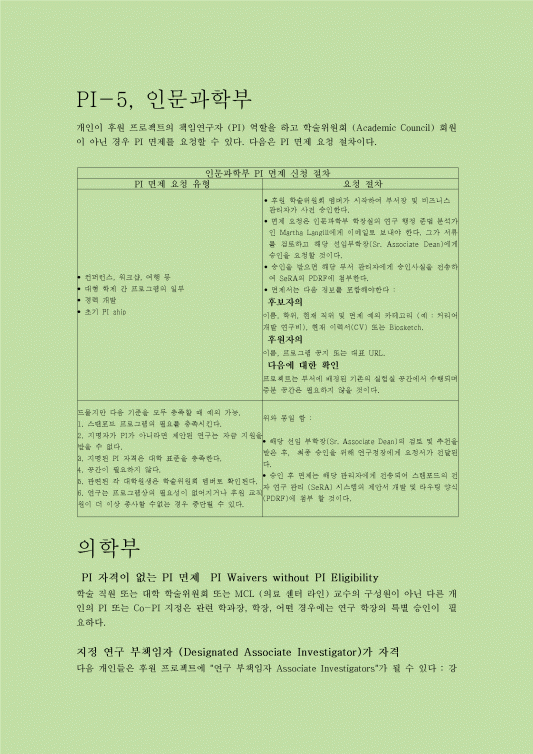[스탠포드대학교 연구정책] (25) 책임연구원 면제 요청