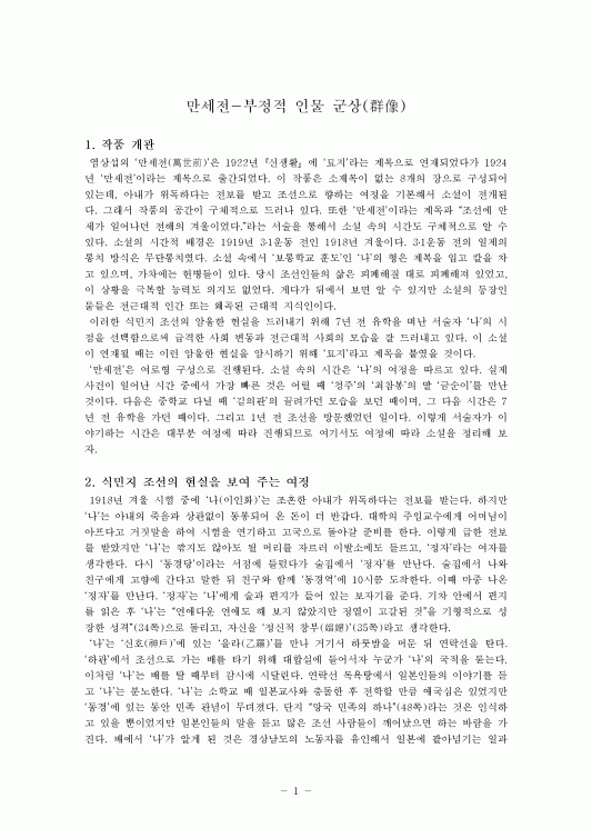 만세전-부정적 인물 군상(群像)