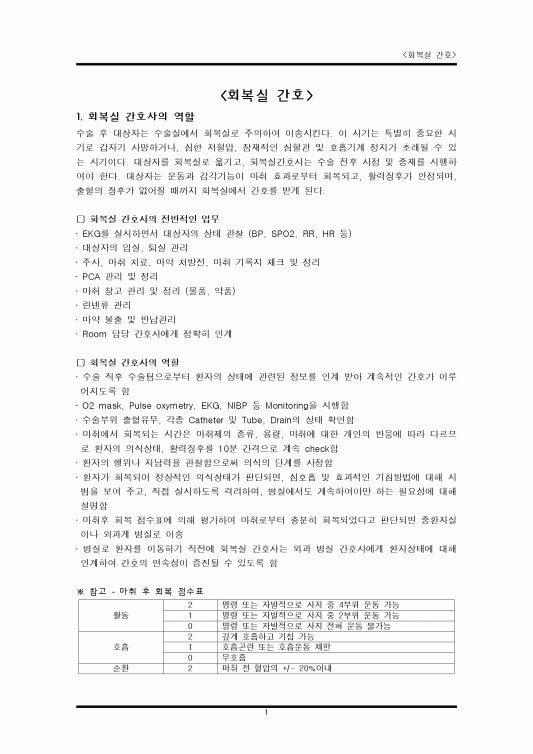 수술실레포트3 회복실 간호