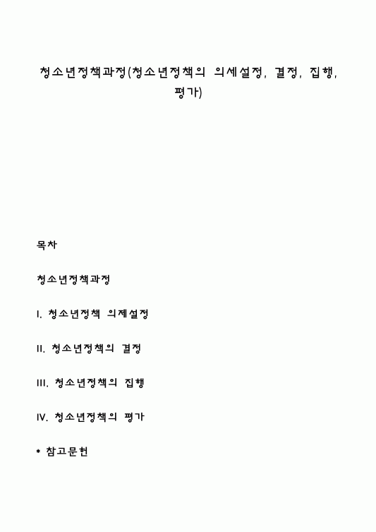 청소년정책과정(청소년정책의 의세설정 결정 집행 평가)