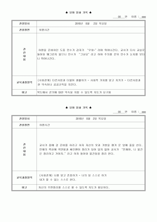 유치원 일화기록