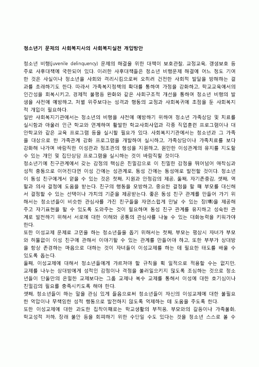 청소년기 문제의 사회복지사의 사회복지실천 개입방안